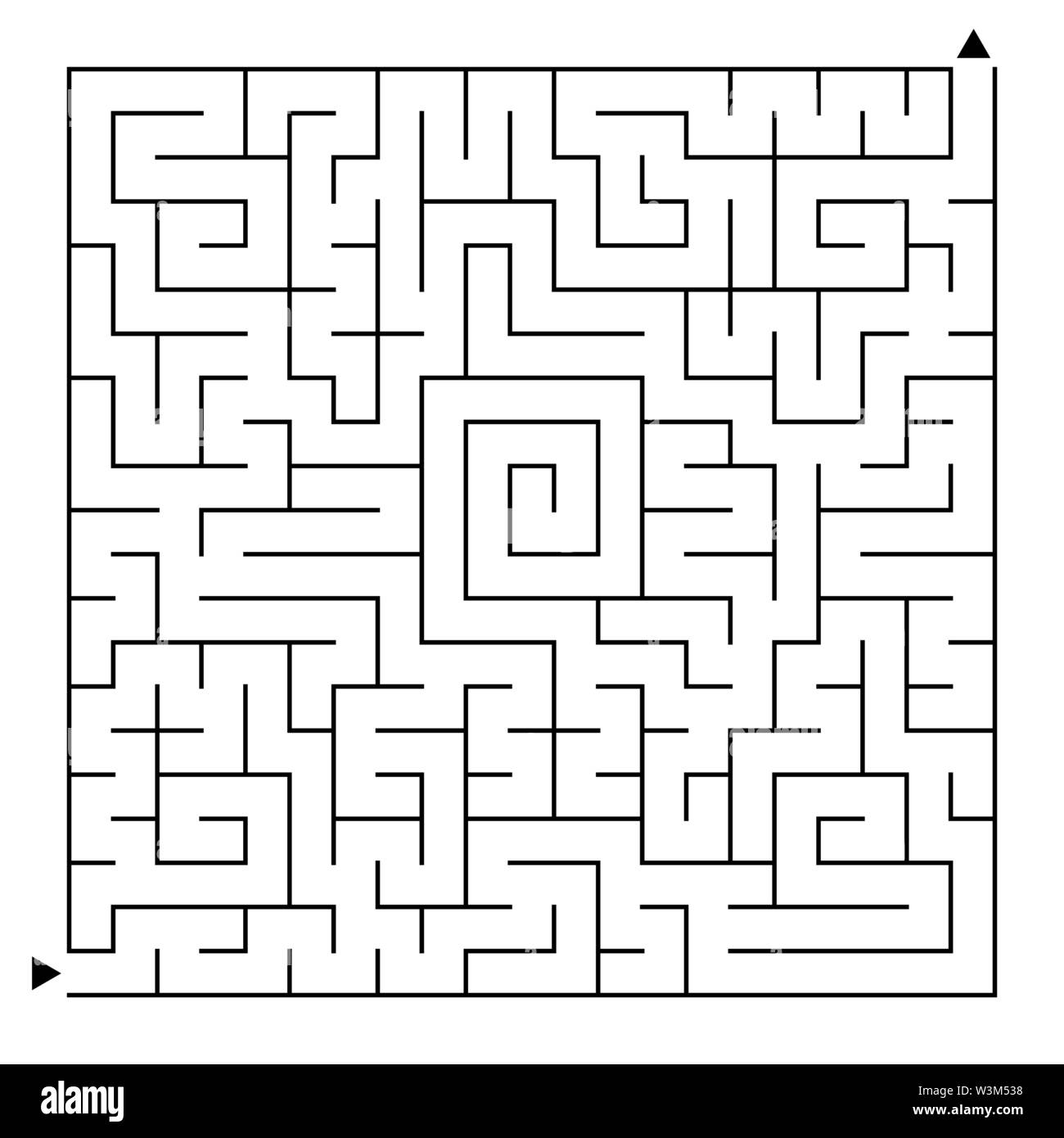 Abstract complex square isolated labyrinth. Black color on a white ...
