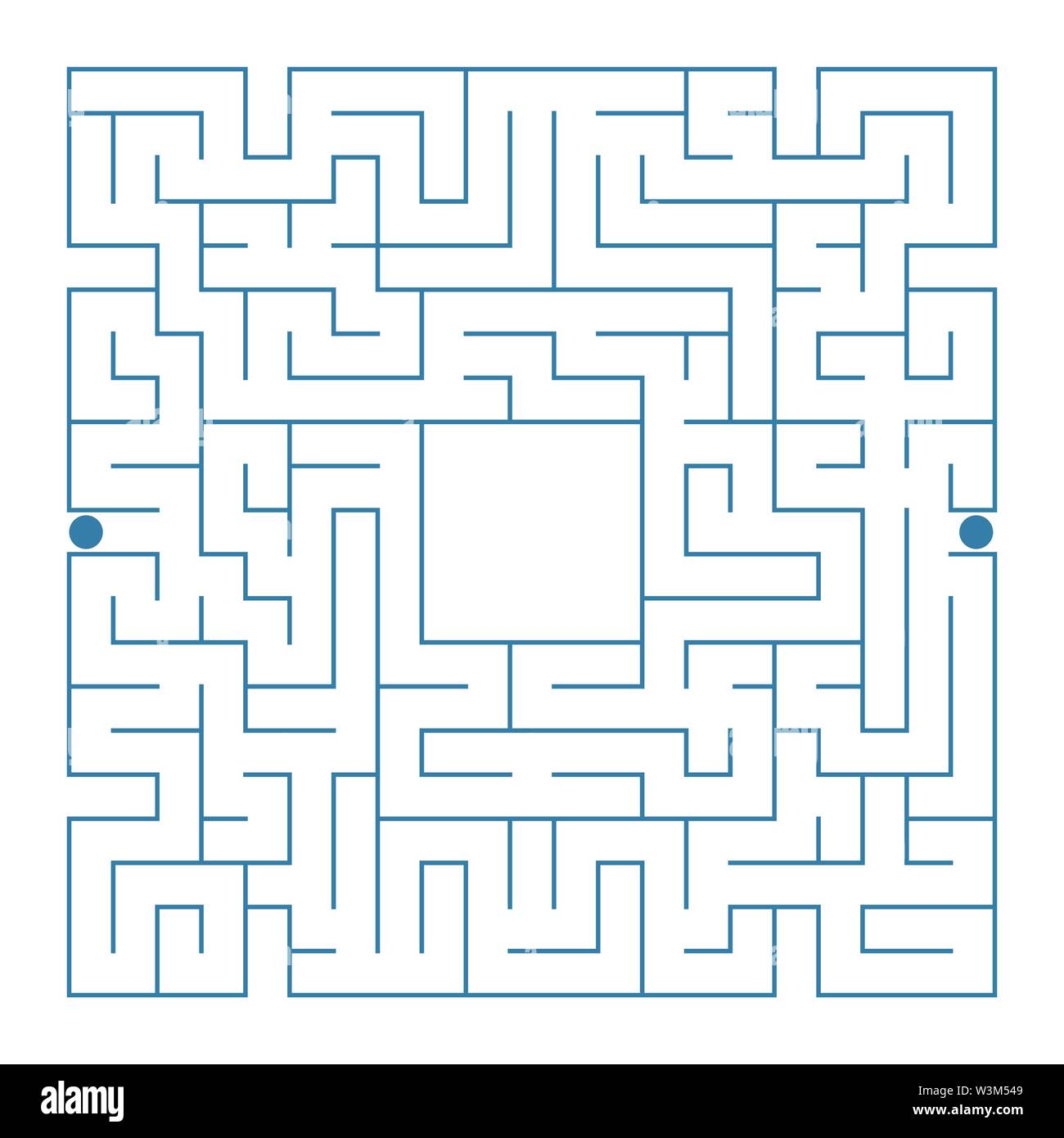 Abstract complex square isolated labyrinth. Blue color on a white ...