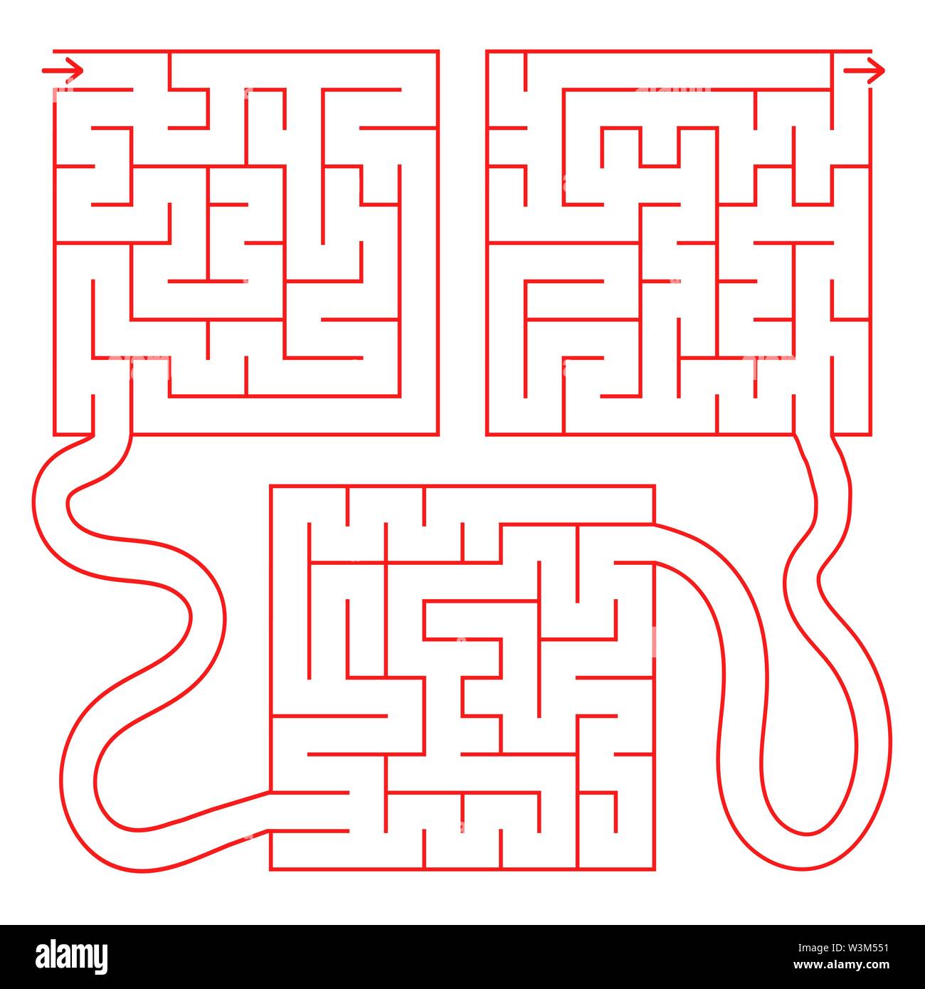 Abstract colored complex isolated labyrinth of three squares. Red color ...