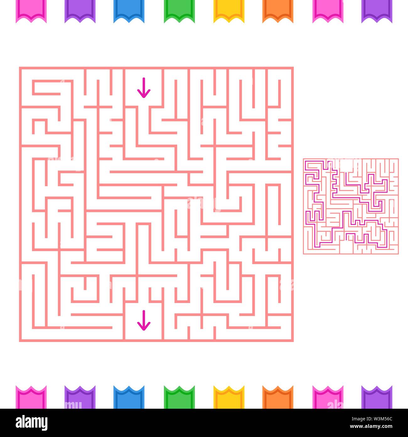 Abstract square isolated labyrinth. Red color on a white background. An ...