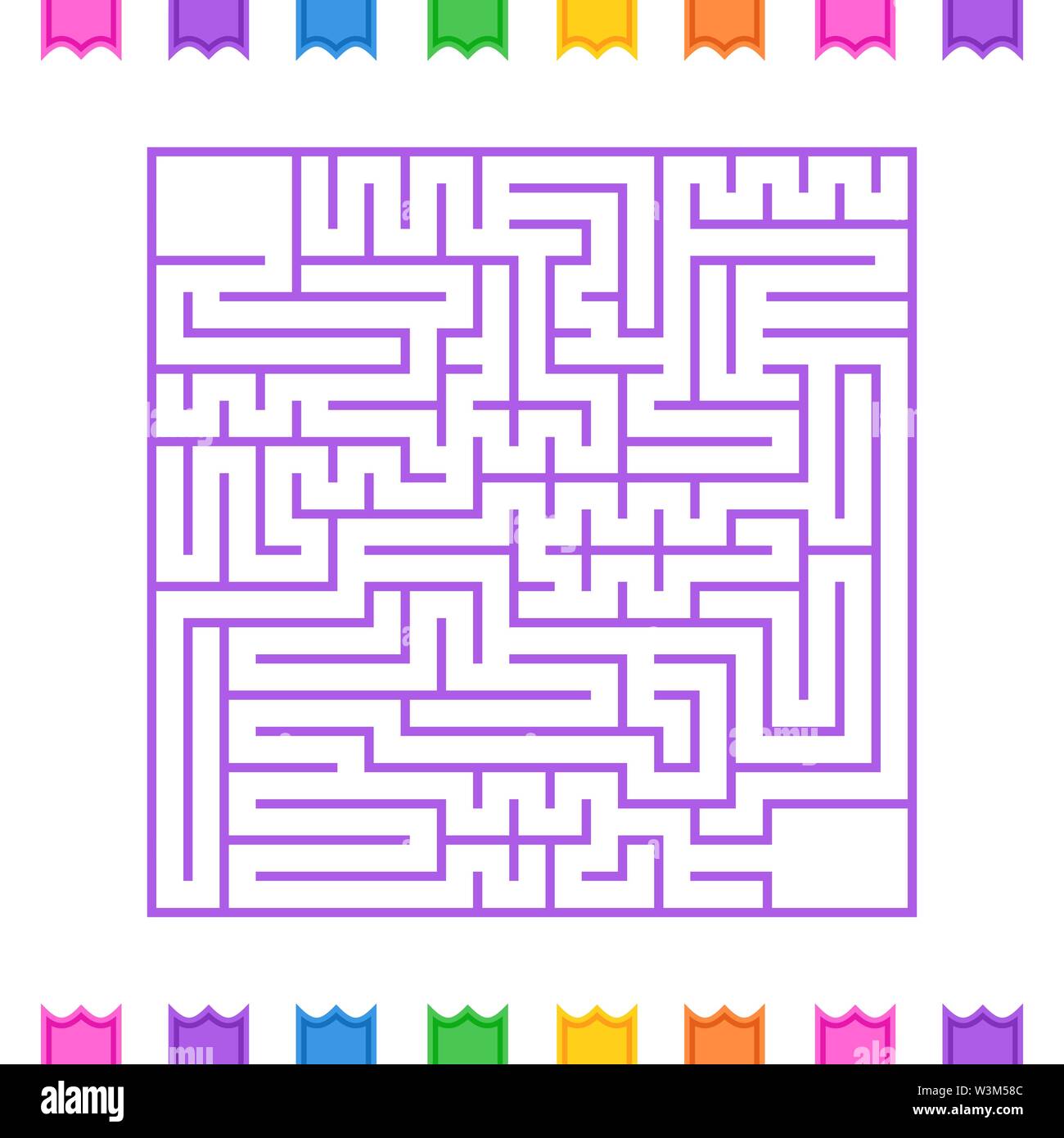 Abstract square isolated labyrinth. Purple flowers on a white ...