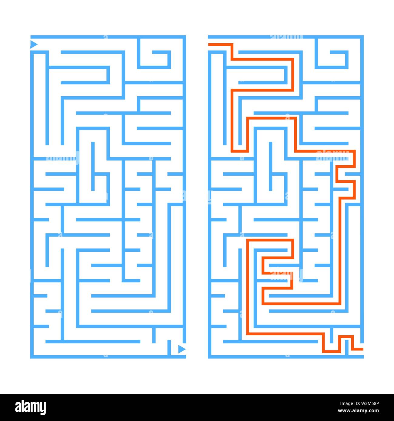 Abstract rectangular isolated labyrinth. Blue color on a white ...