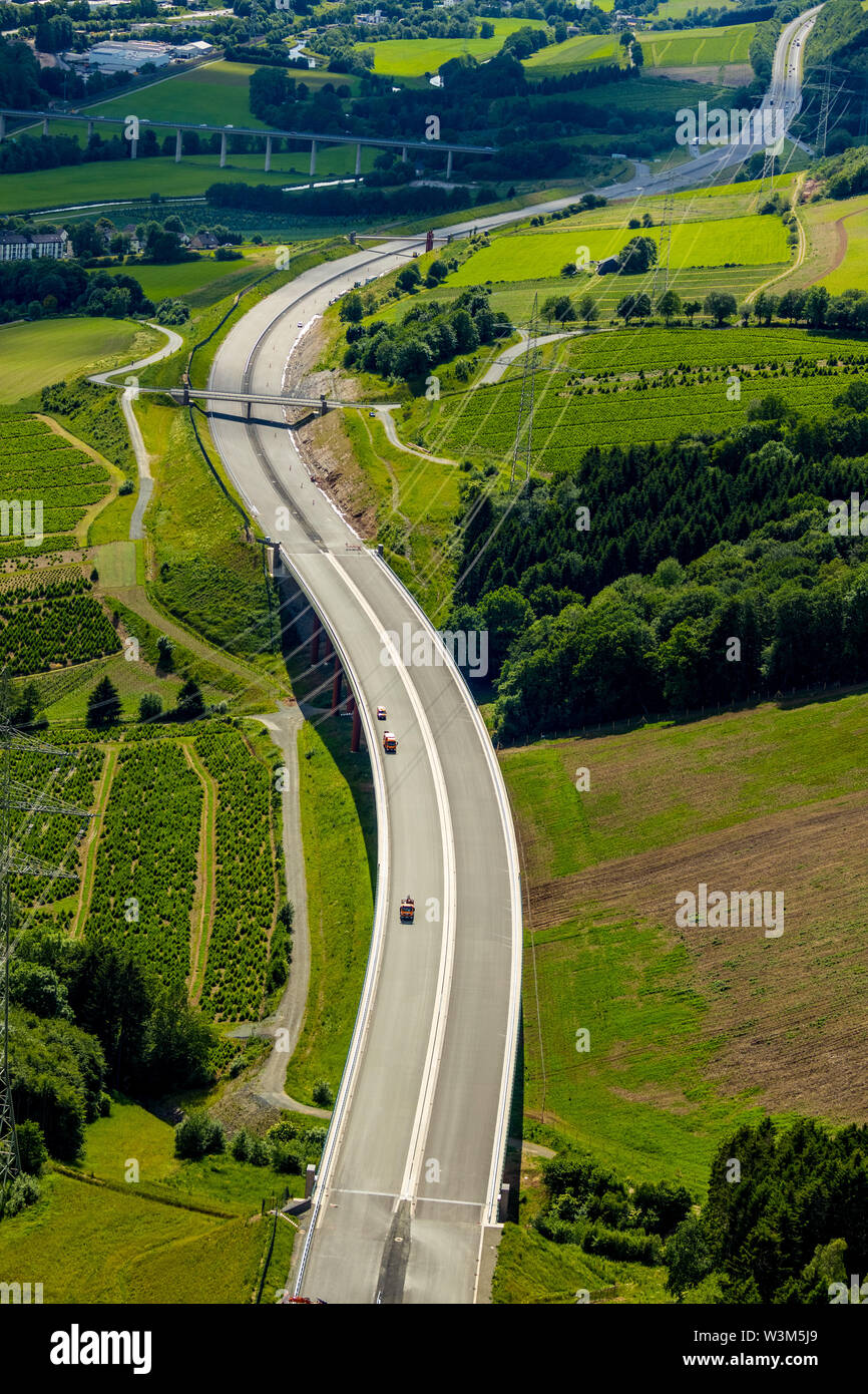 Aerial view of the expansion of the A44 motorway with the bridges at ...