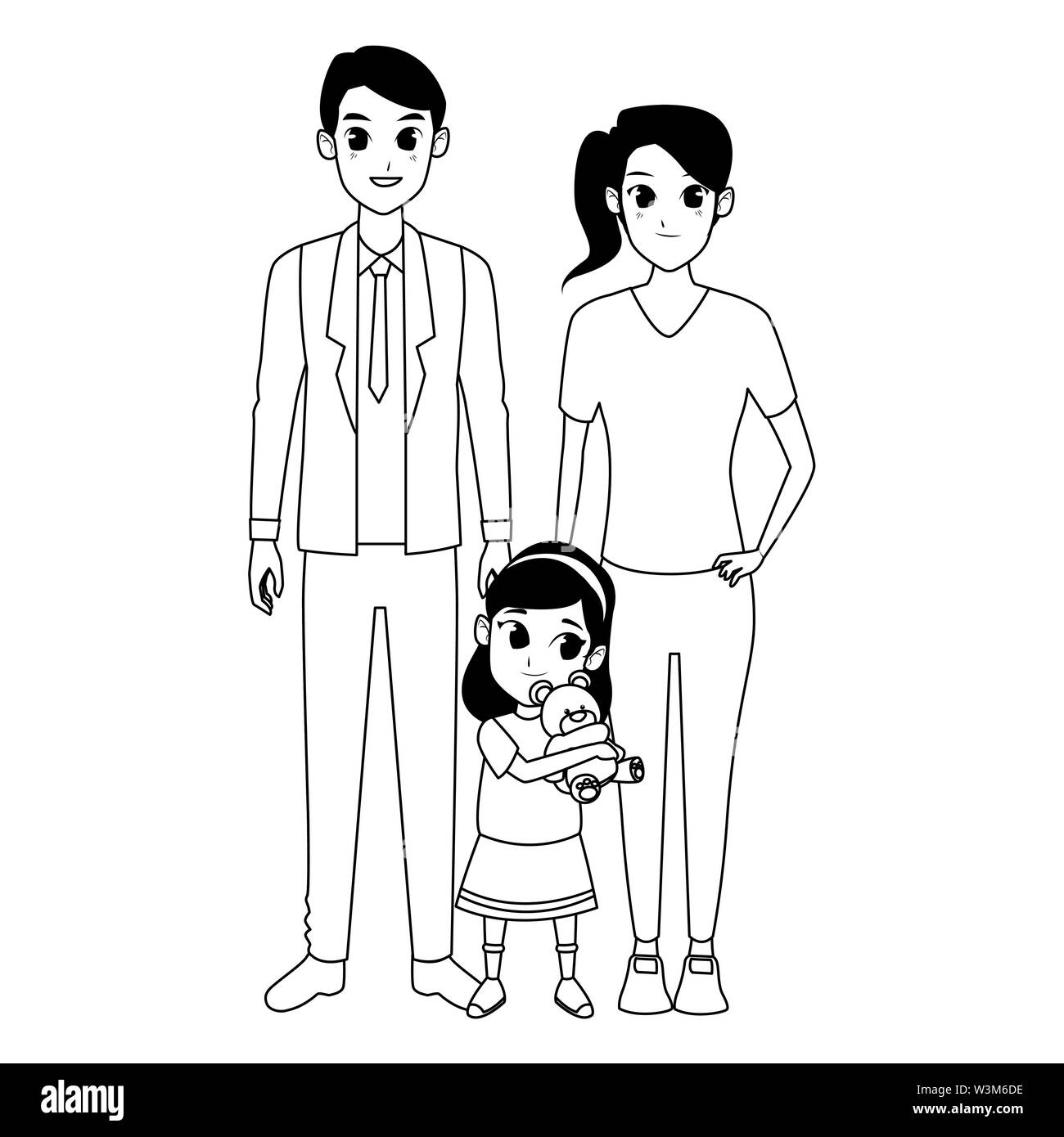 Family parents and childrens cartoons in black and white Stock Vector ...
