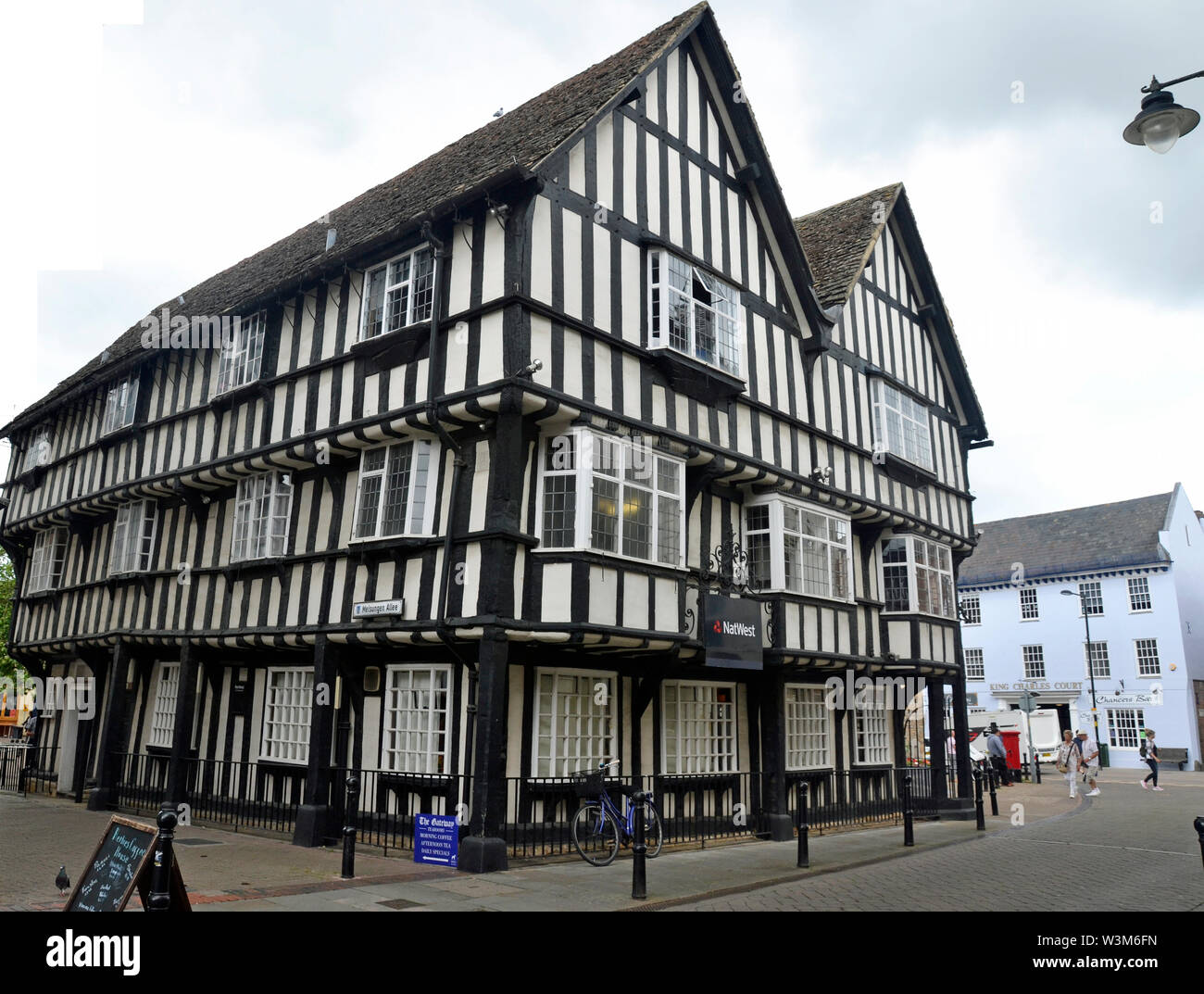 Street scene, showing the historic timber-framed Natwest building in ...