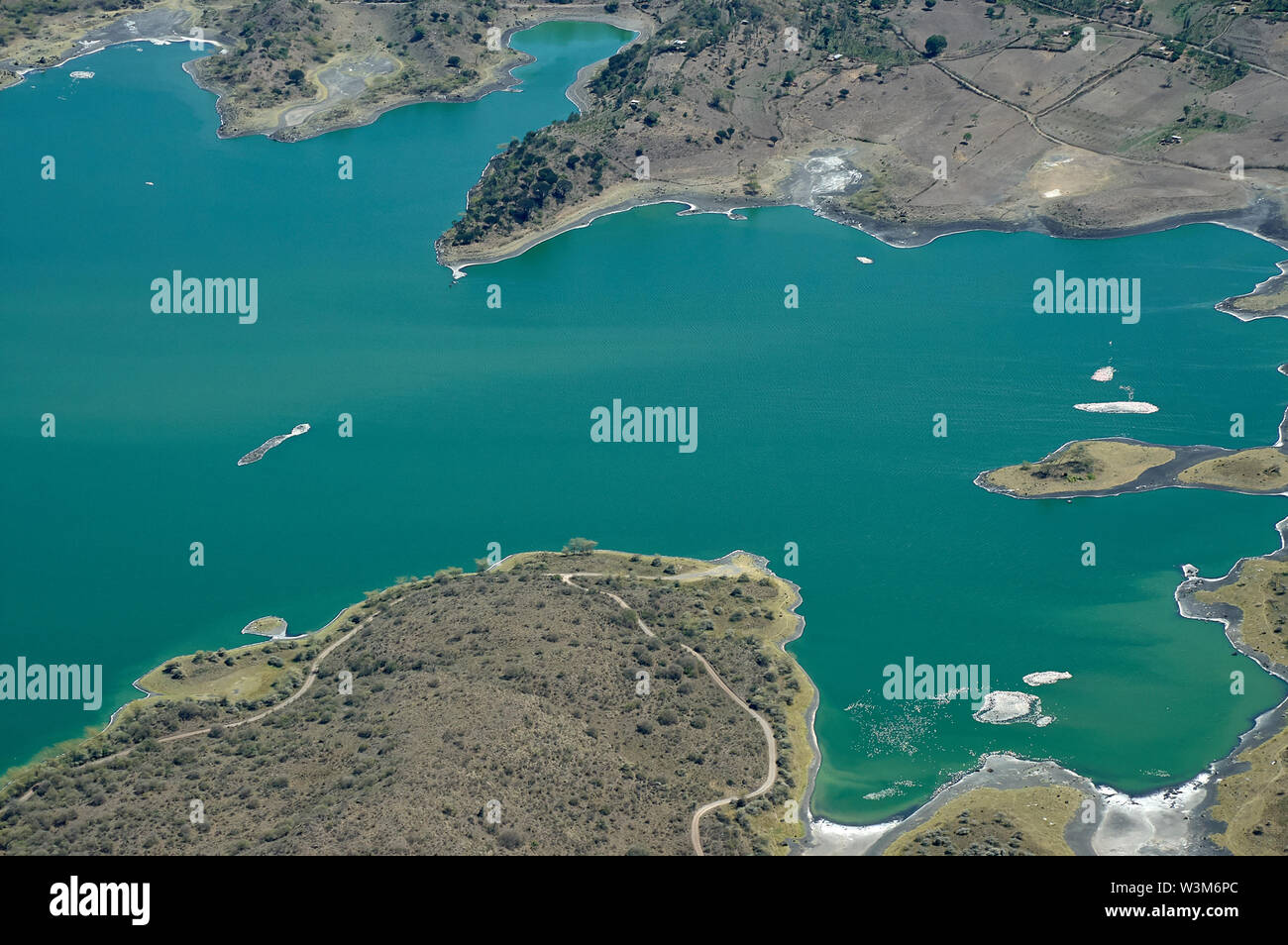 Aerial view of the alkaline fluoride Momella lakes in Northern Tanzania ...