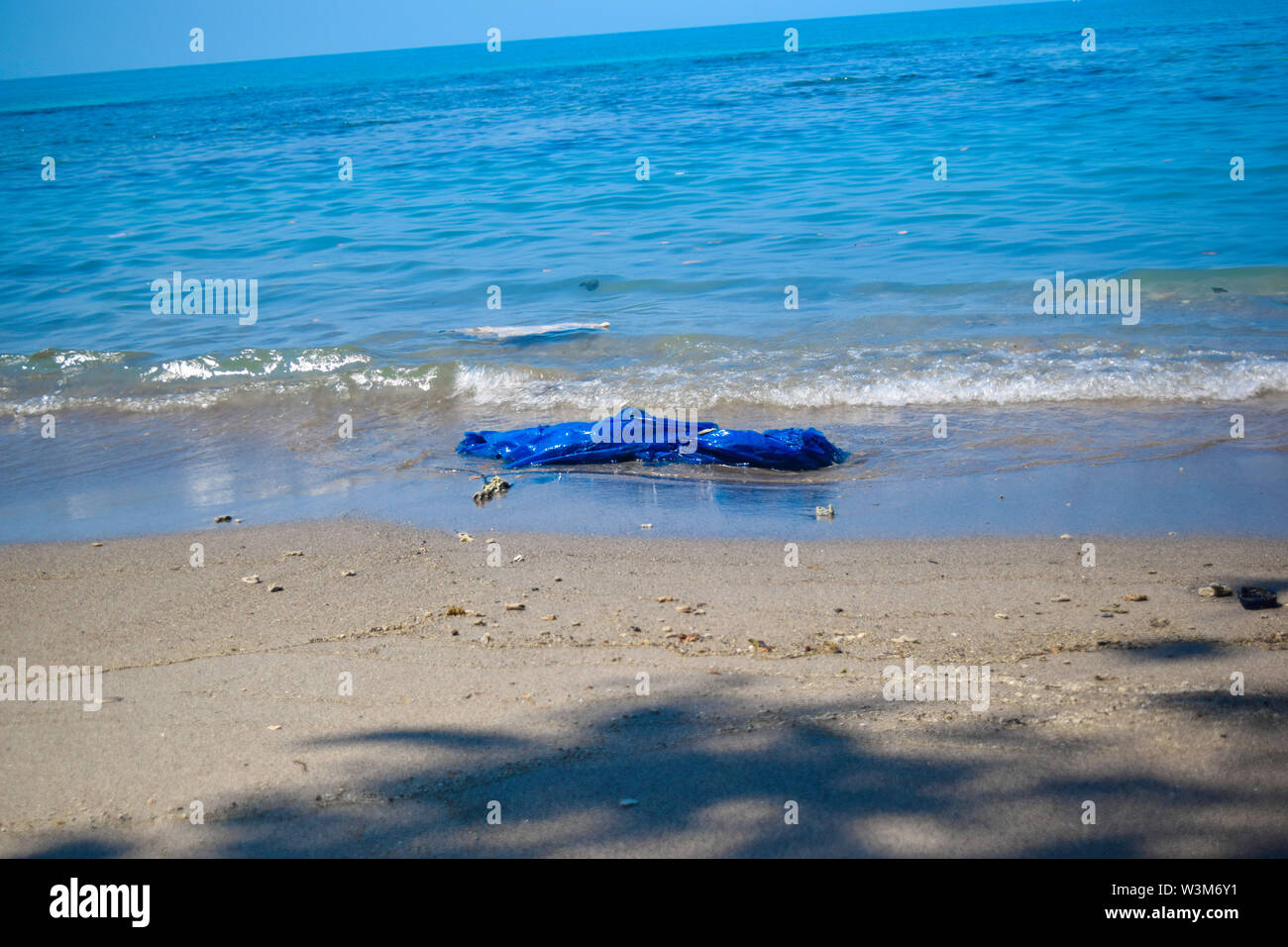 Dirty sea sandy shore the Sea. Environmental pollution. Ecological ...
