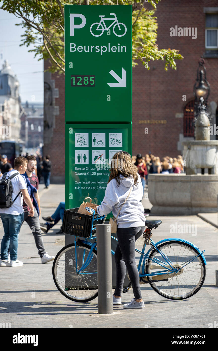 Amsterdam, Netherlands, city centre, underground bicycle parking garage ...