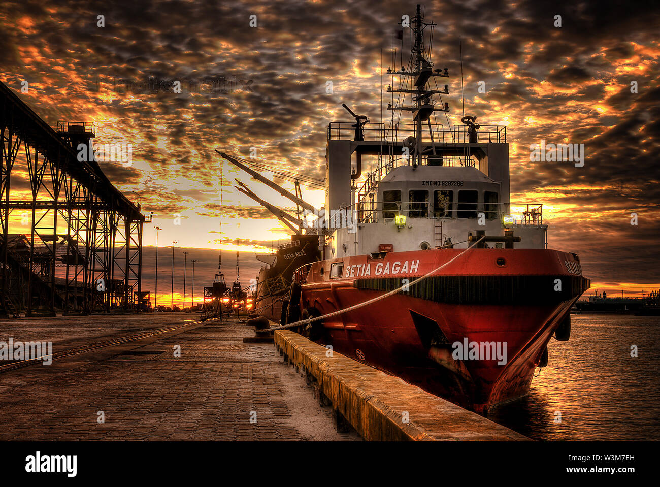 offshore support vessel berthing at Bintulu port, Malaysia with ...