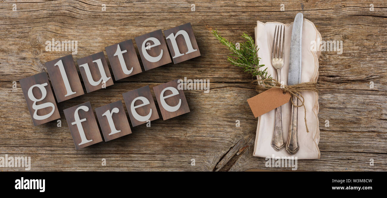 Gluten free menu, healthy eating concept. Gluten-free text and cutlery ...