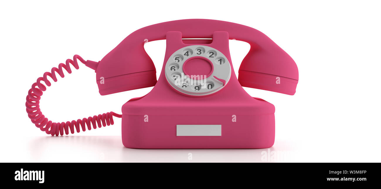 Old retro phone. Pink color vintage telephone isolated on white ...