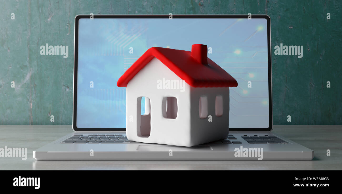 Smart home, real estate and technology concept. House model on a ...