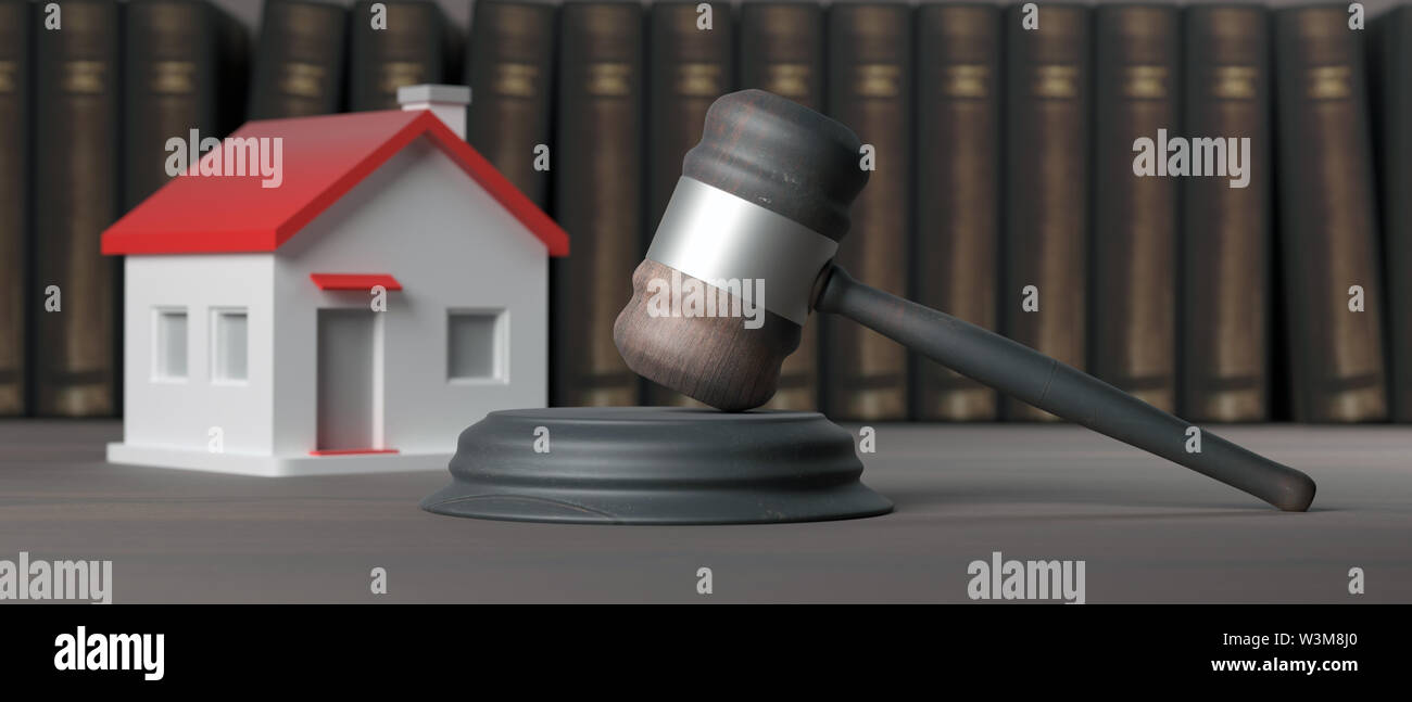 Judge auction and real estate concept. House model, gavel and law books ...