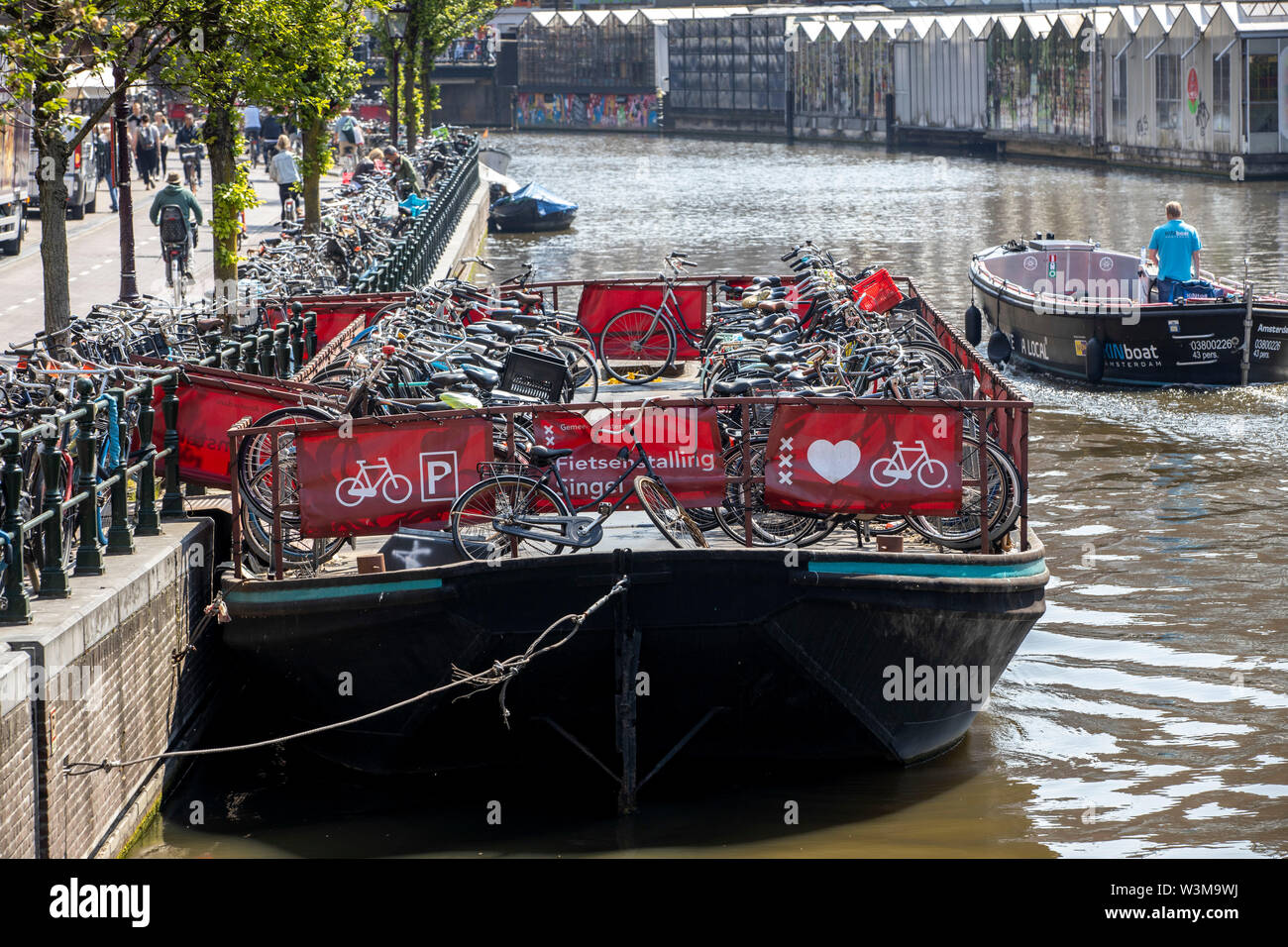 Amsterdam, Netherlands, city centre, floating bicycle parking garage on ...