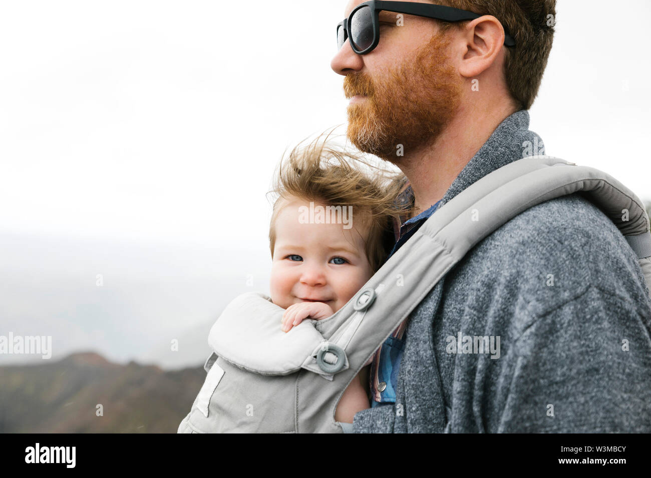 Father with his baby girl in baby carrier Stock Photo - Alamy