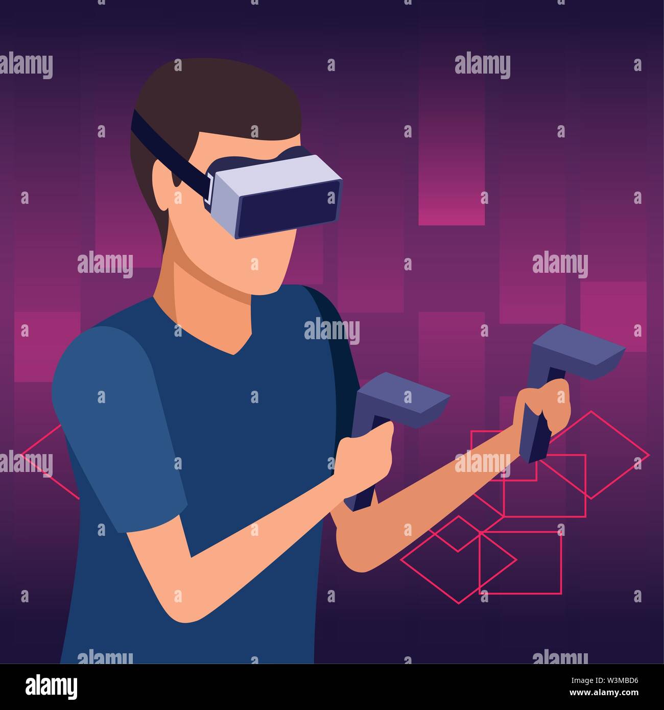 virtual reality technology experience cartoon on purple digital ...