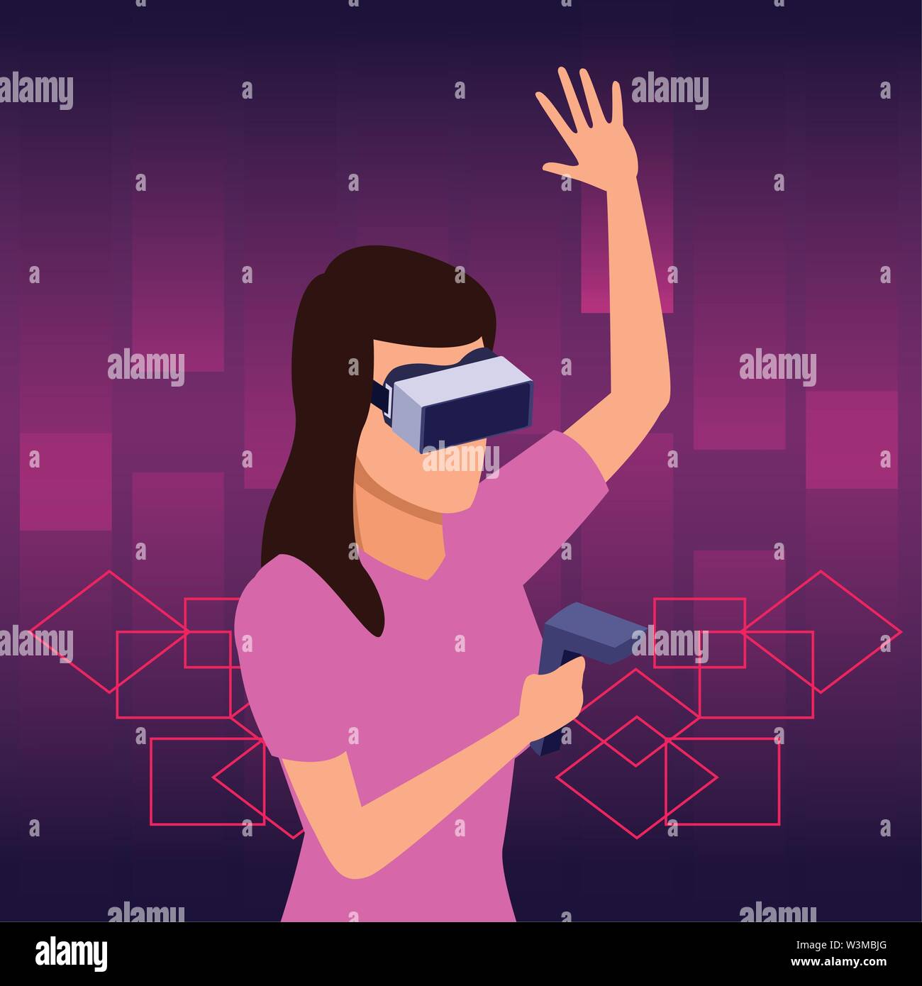 virtual reality technology experience cartoon on purple digital ...
