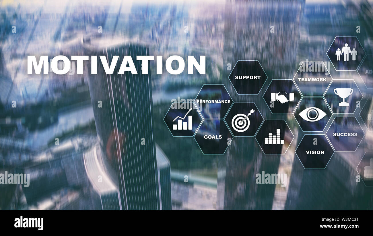 Motivation concept with business elements. Business team. Financial concept on blurred ...