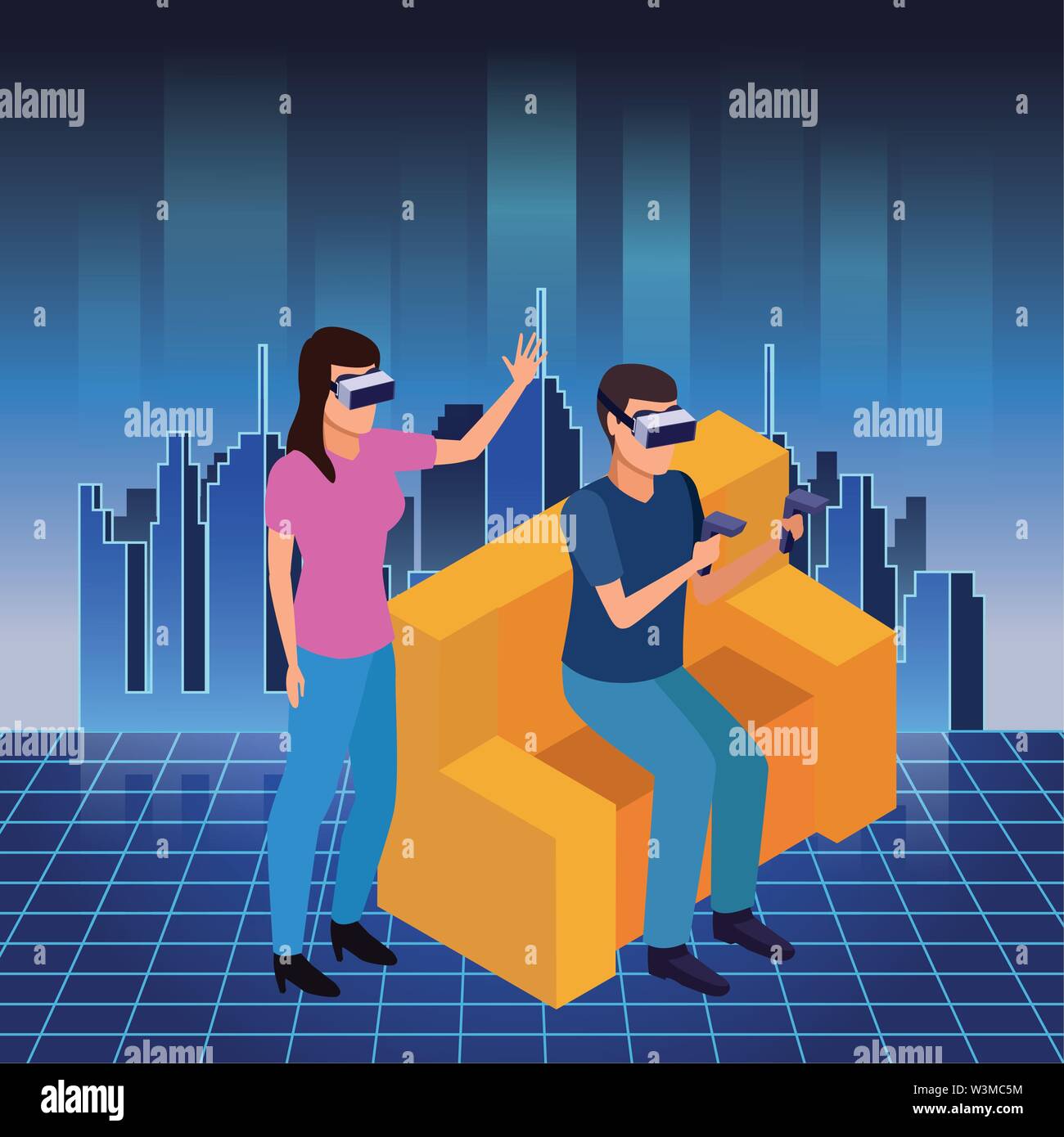 virtual reality technology experience cartoon Stock Vector Image & Art ...