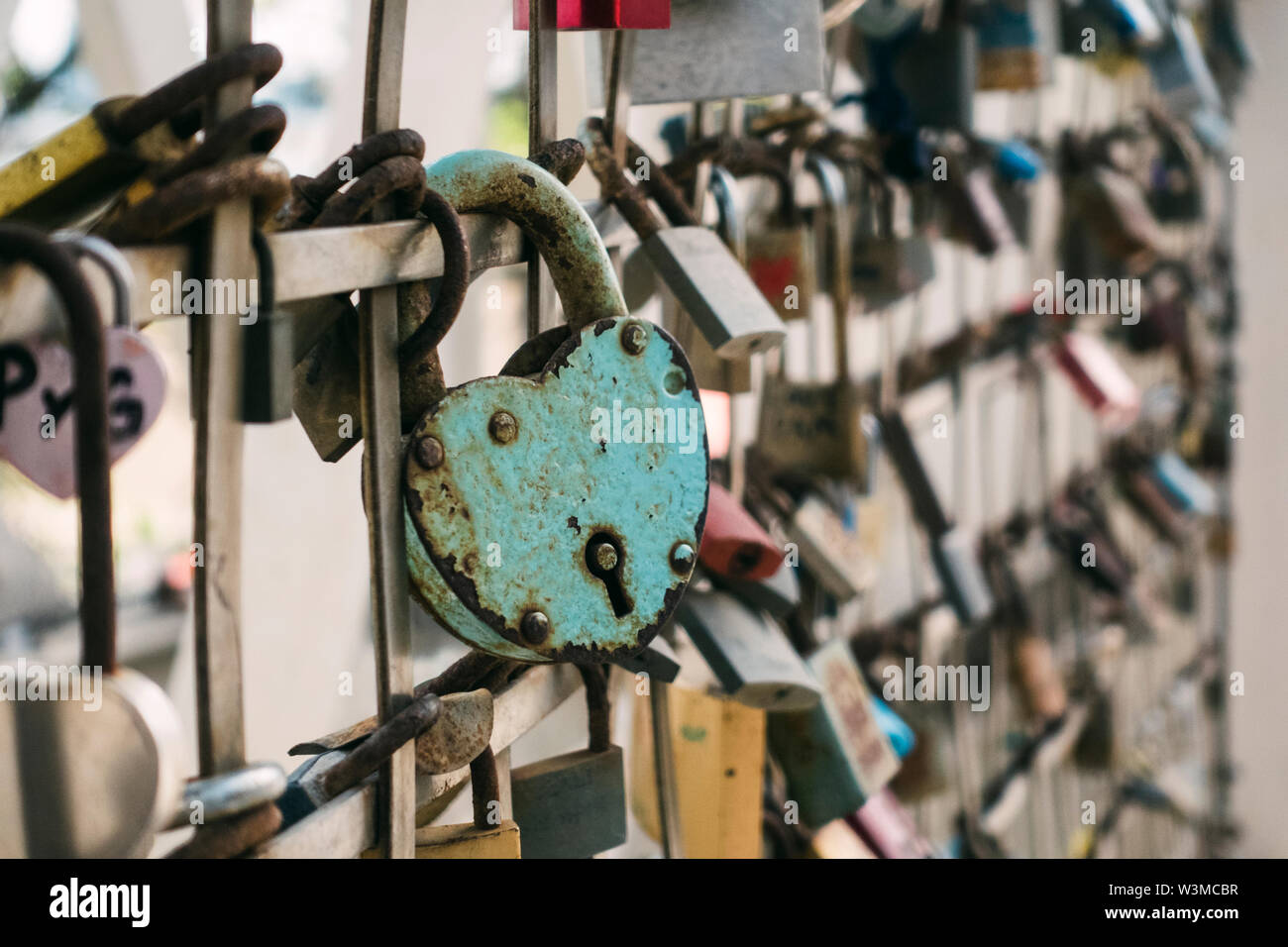 Padlocks on fence hi-res stock photography and images - Alamy
