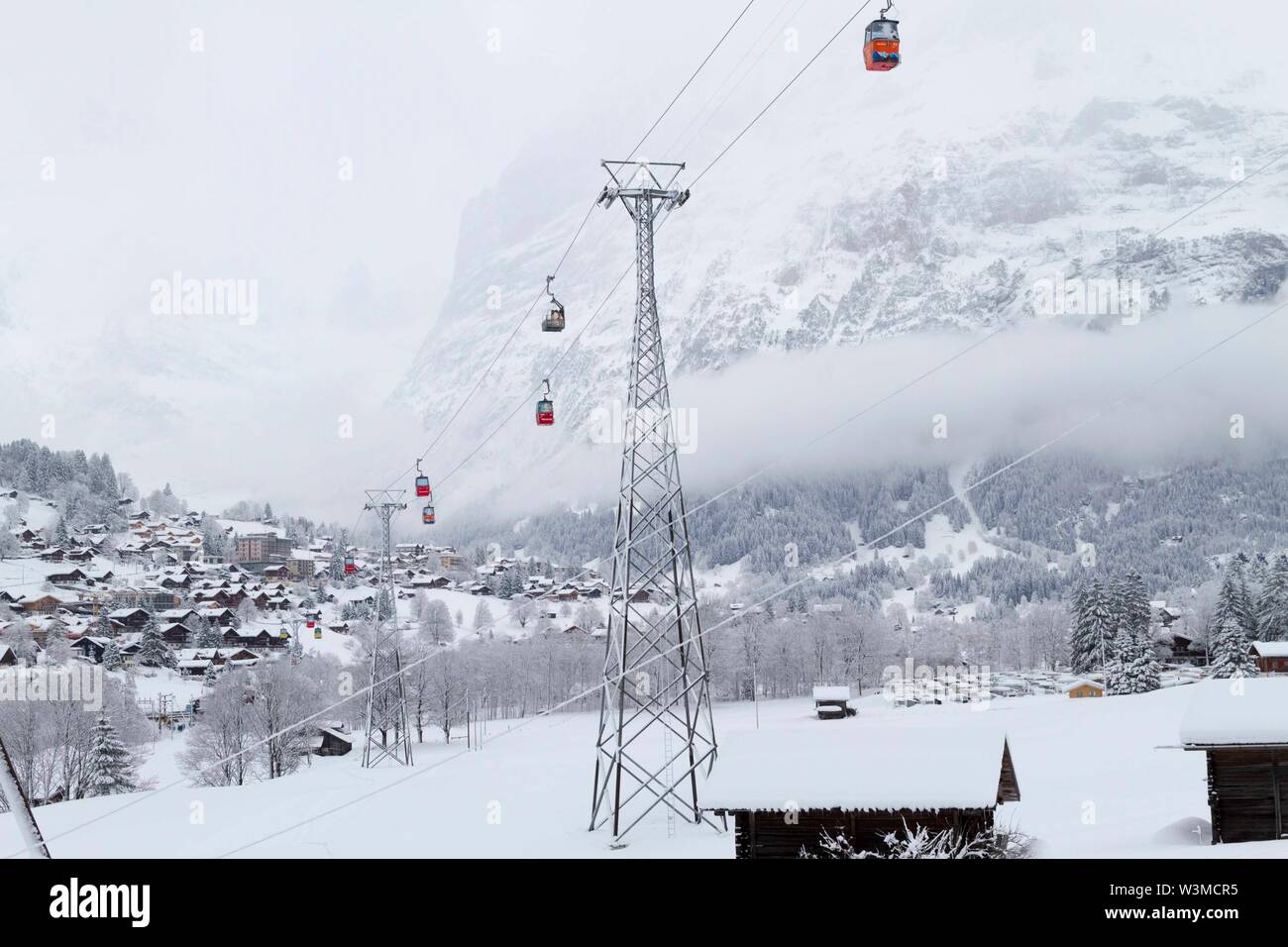 Ski city Interlaken in Switzerland in snow with cable car Stock Photo ...