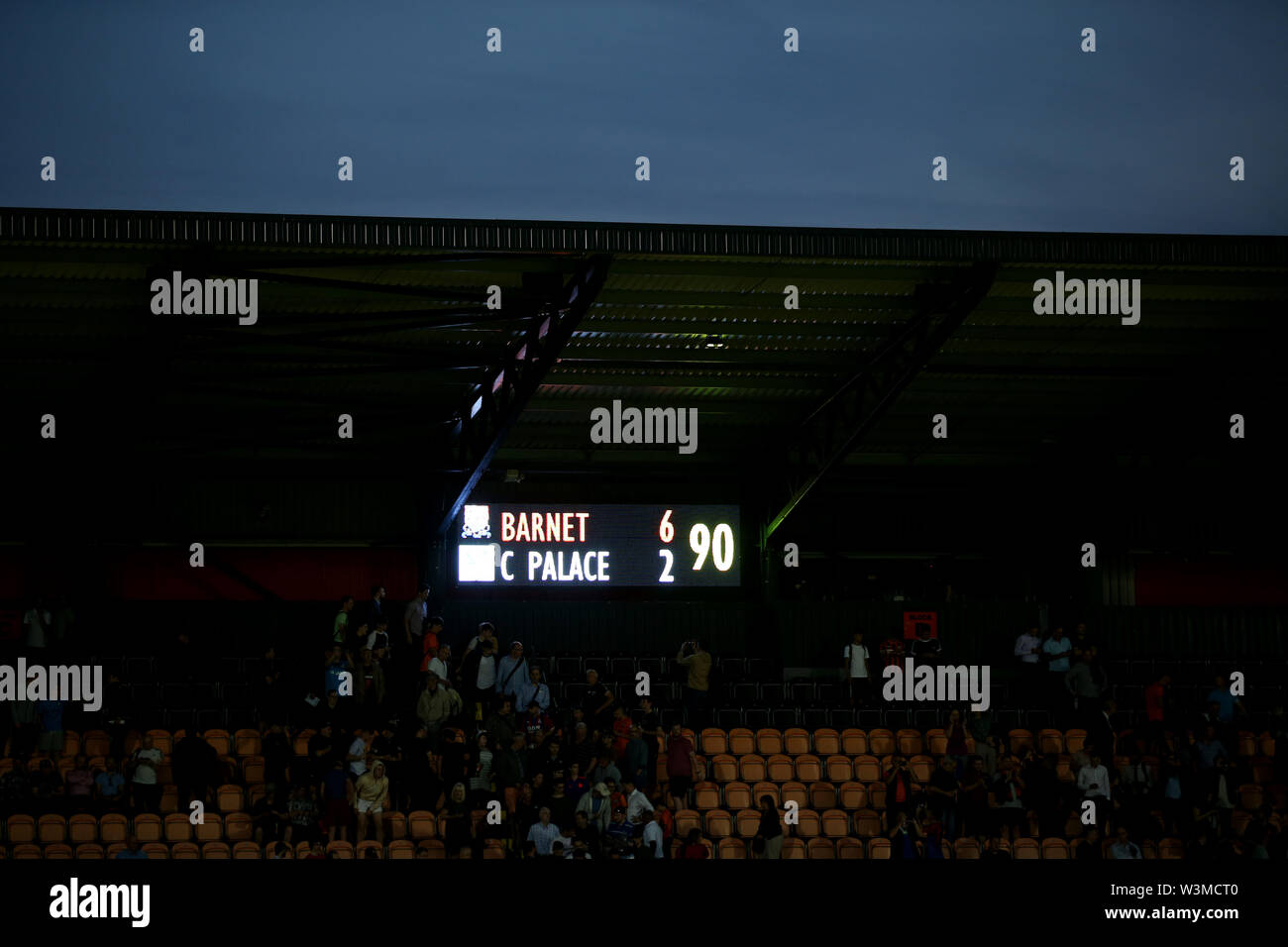 General view scoreboard full time pre season friendly match hive hi-res ...