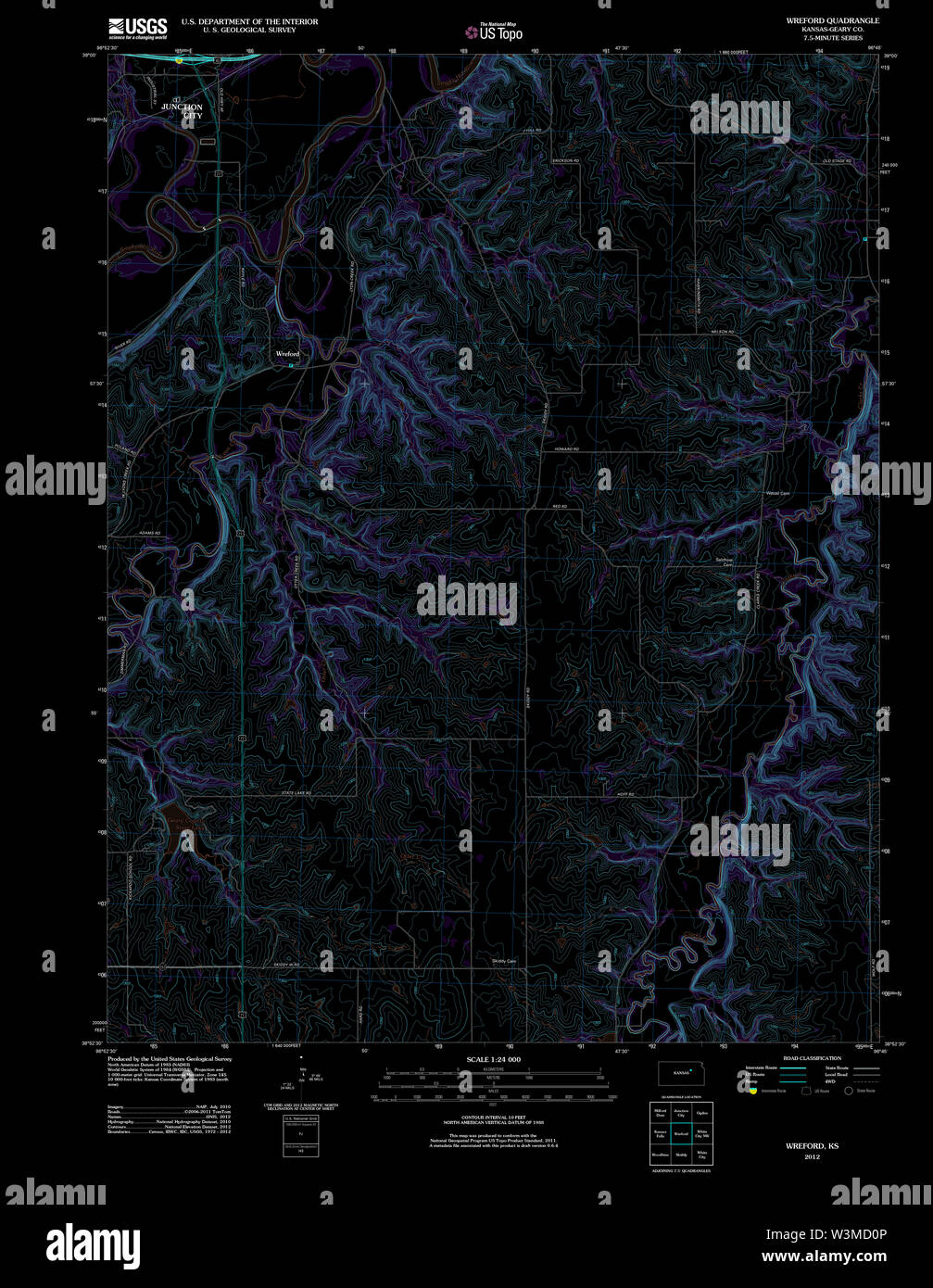 USGS TOPO Map Kansas KS Wreford 20120911 TM Inverted Restoration Stock ...