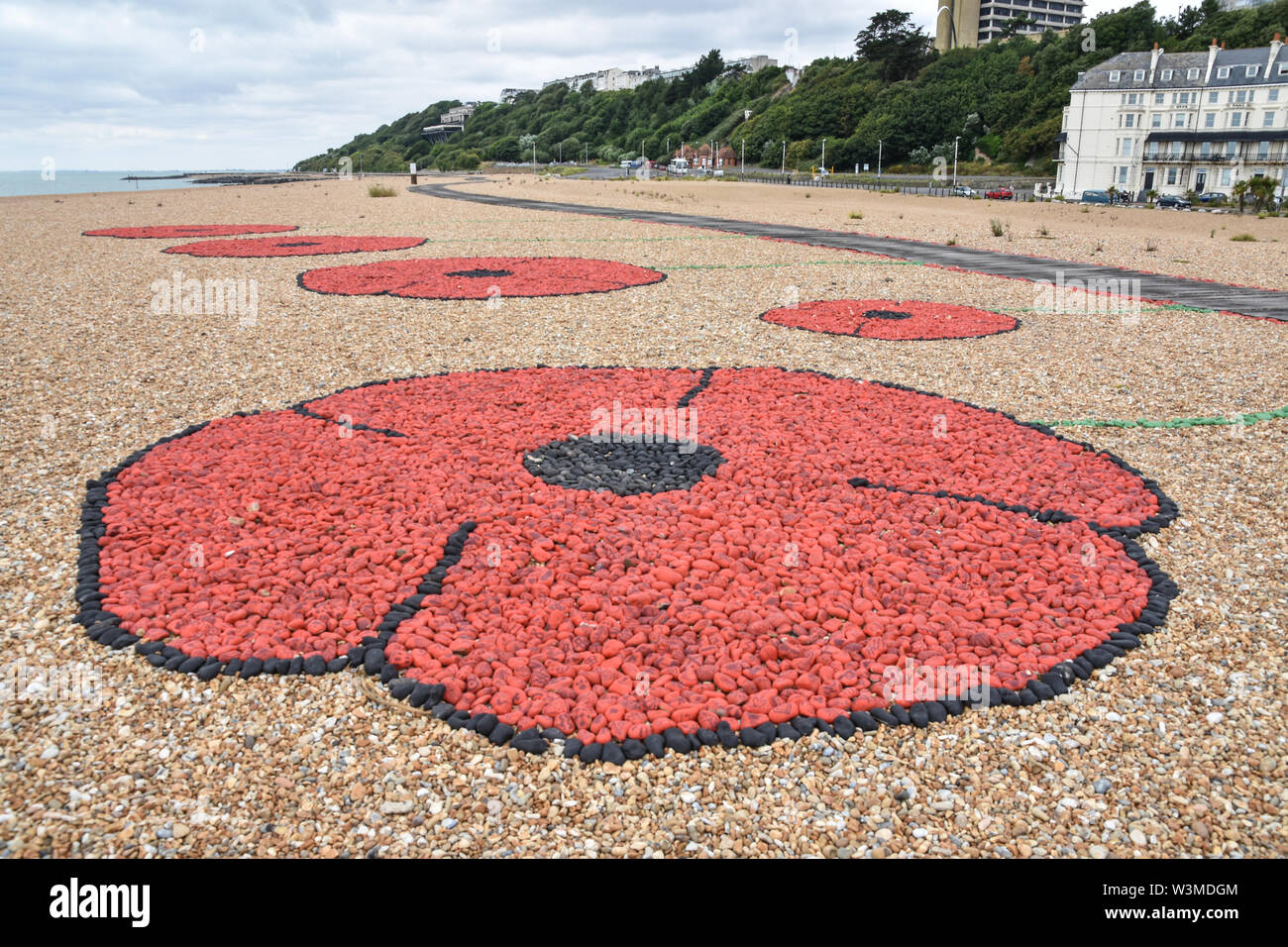 Giant poppy sculpture on the beach at Folkestone, Kent, UK in July 2019 ...