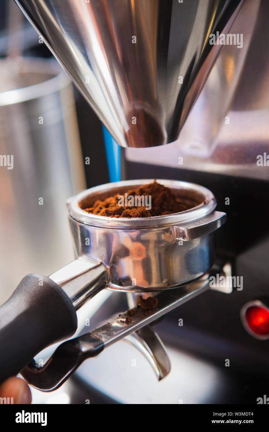 Portafilter ground coffee close hi-res stock photography and images - Alamy