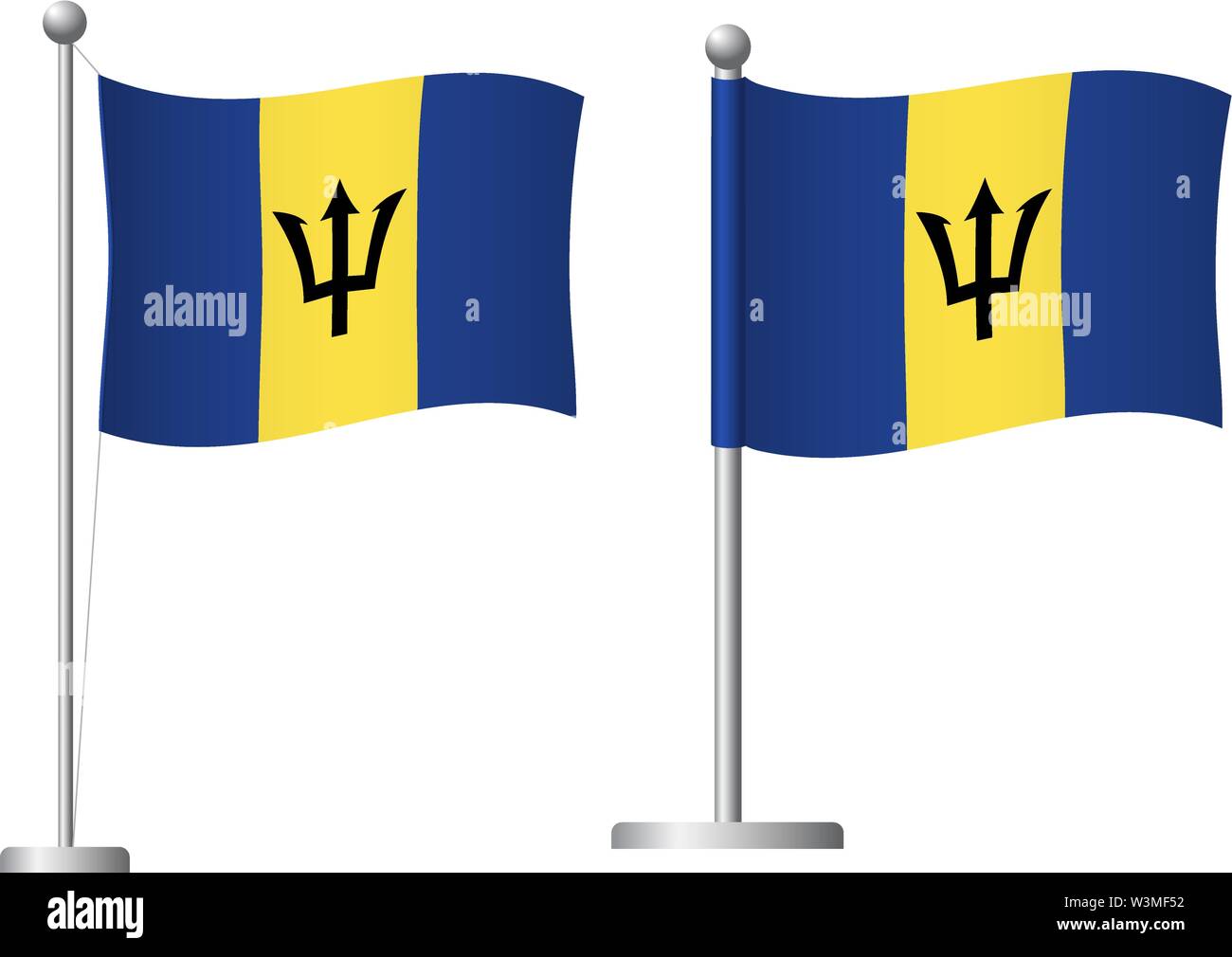Barbados flag on pole. Metal flagpole. National flag of Barbados vector ...
