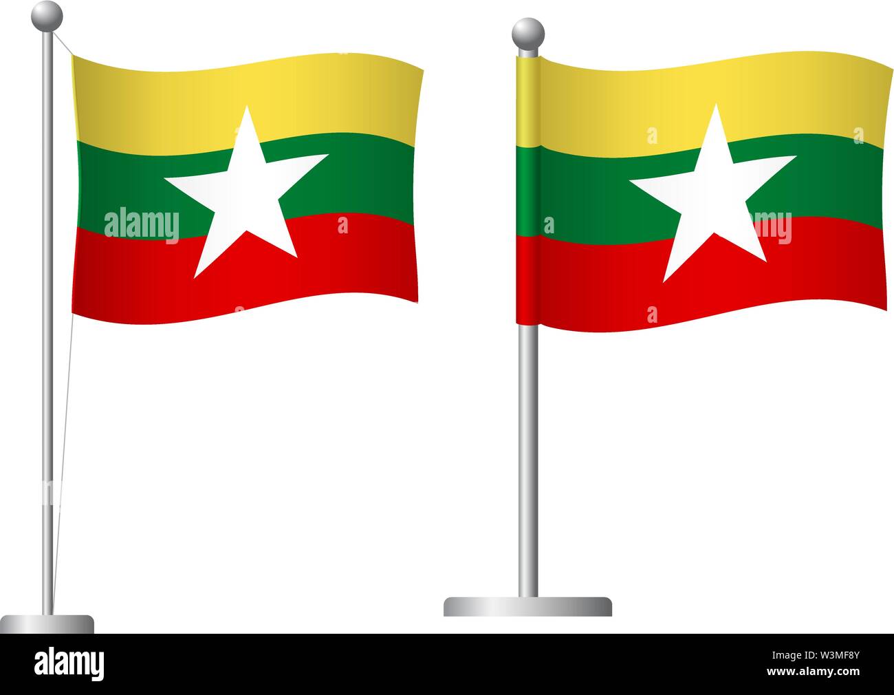 Burma flag on pole. Metal flagpole. National flag of Burma vector ...