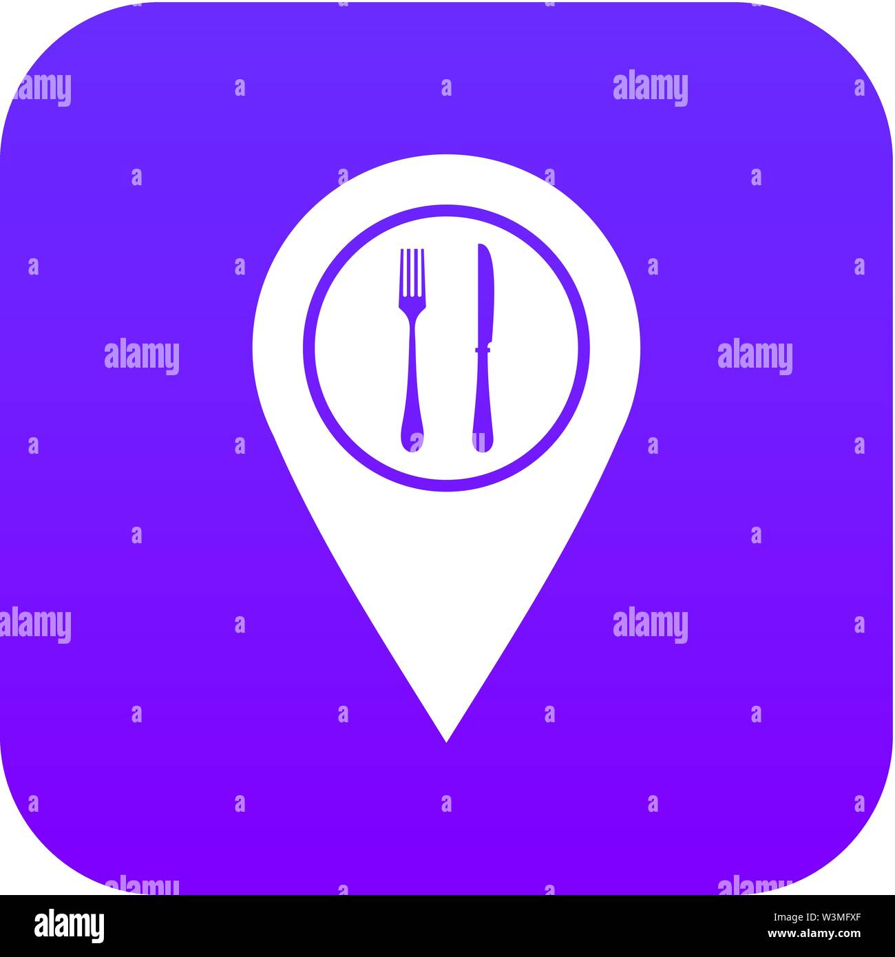 Map pin pointer with cafe or restaurant sign icon digital purple Stock ...