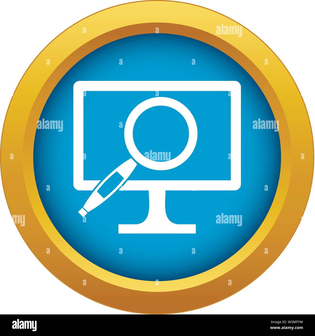 Computer monitor magnifying glass icon blue vector isolated Stock ...