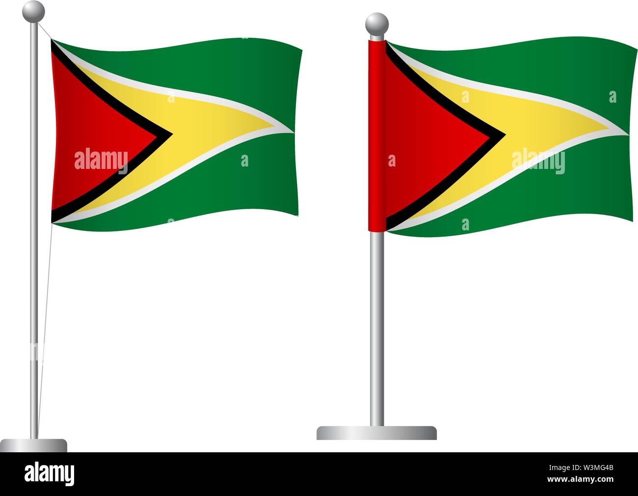 Guyana flag on pole. Metal flagpole. National flag of Guyana vector illustration Stock Vector ...