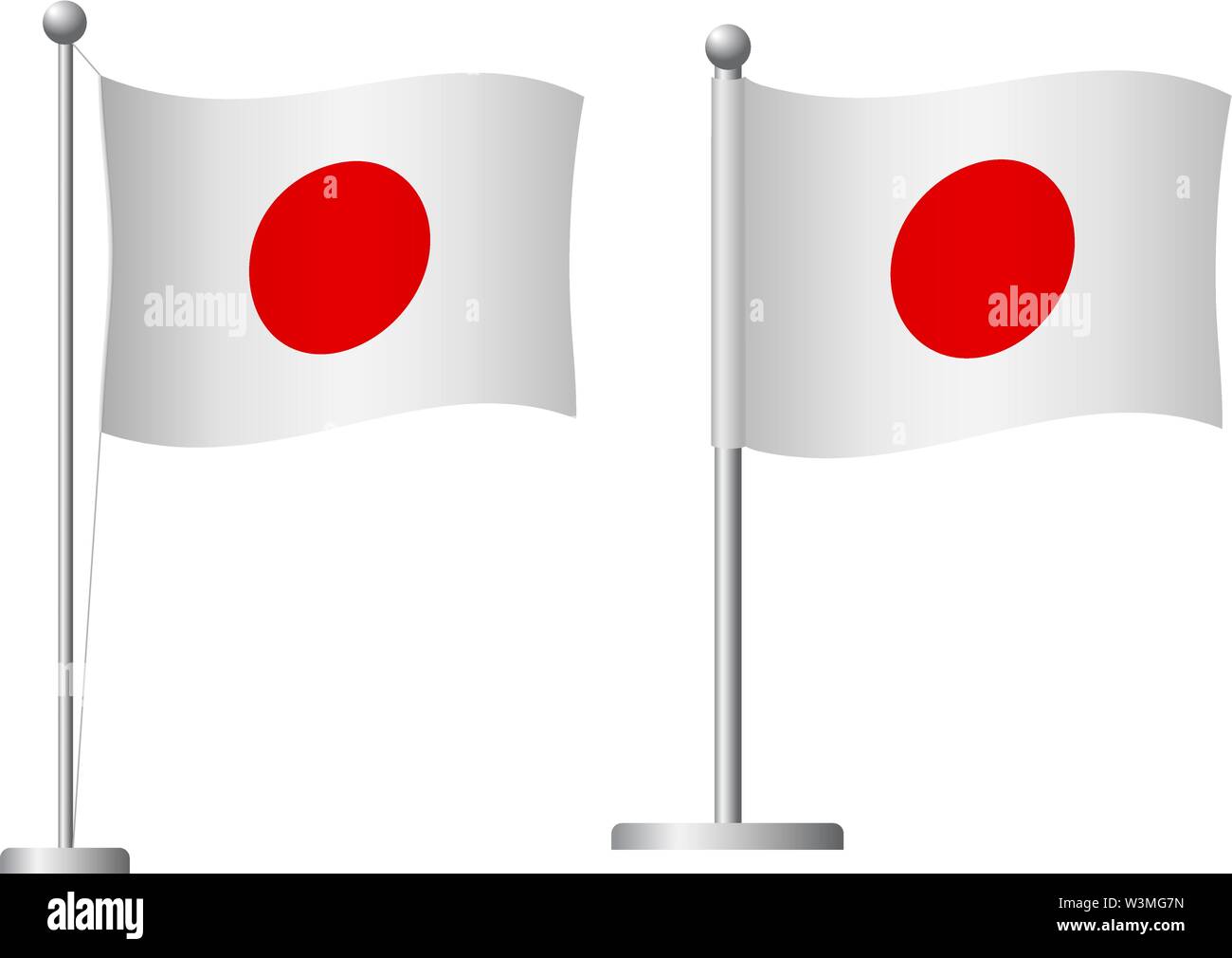 Japan flag on pole. Metal flagpole. National flag of Japan vector ...