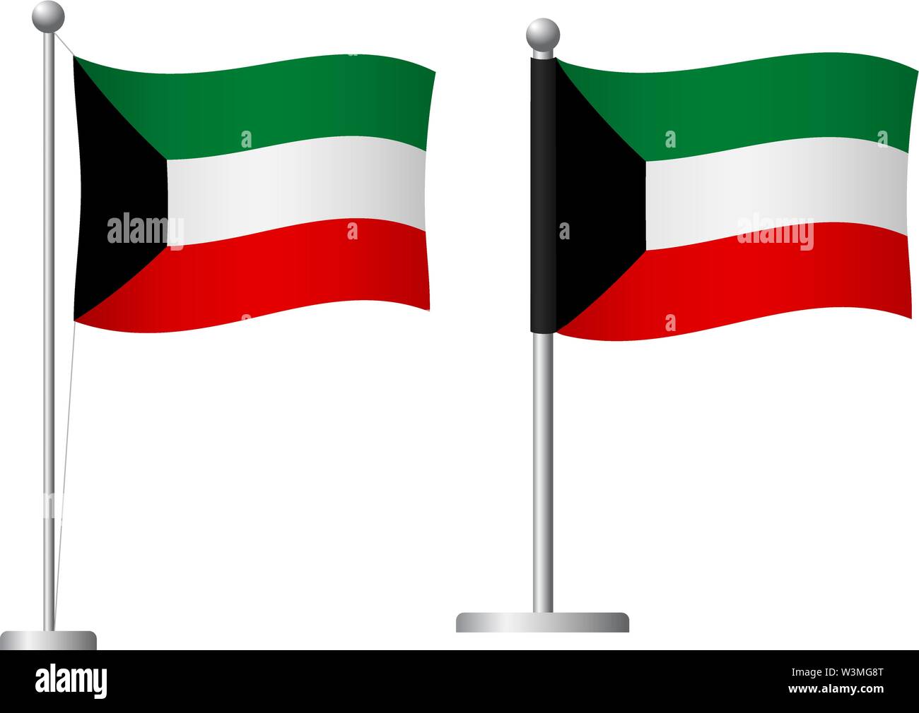 kuwait flag on pole. Metal flagpole. National flag of Kuwait vector ...