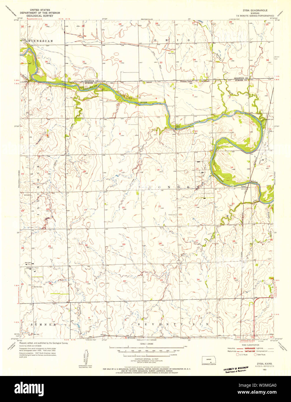 USGS TOPO Map Kansas KS Zyba 512891 1955 24000 Restoration Stock Photo ...
