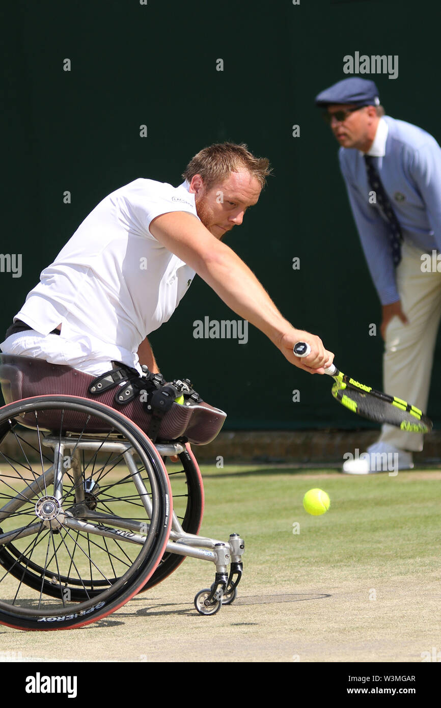 Nicolas Peifer of France in the mens singles competition at Wimbledon ...
