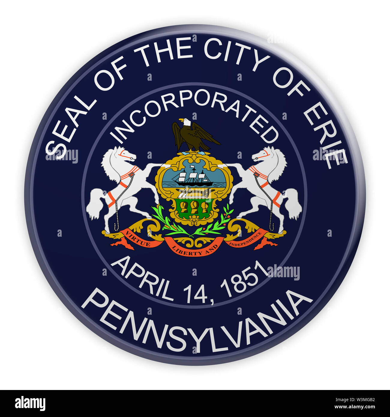 US City Button: Erie, Pennsylvania, Seal Badge, 3d illustration on ...