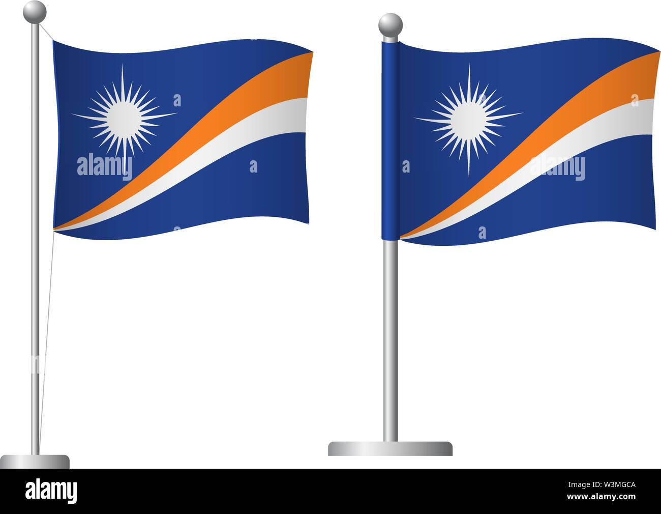 Marshall Islands flag on pole. Metal flagpole. National flag of ...