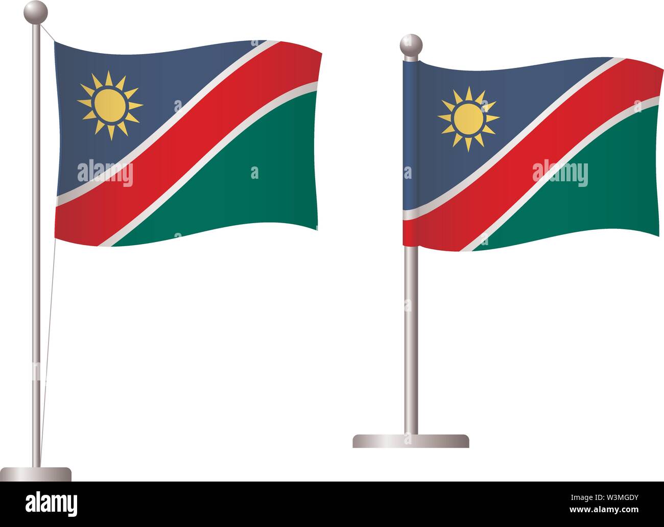 Namibia flag on pole. Metal flagpole. National flag of Namibia vector ...