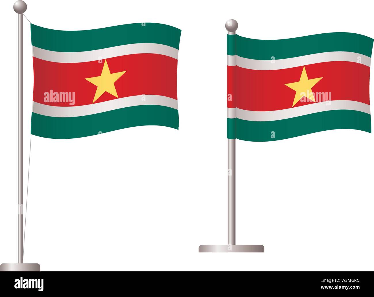 Suriname flag on pole. Metal flagpole. National flag of Suriname vector illustration Stock ...