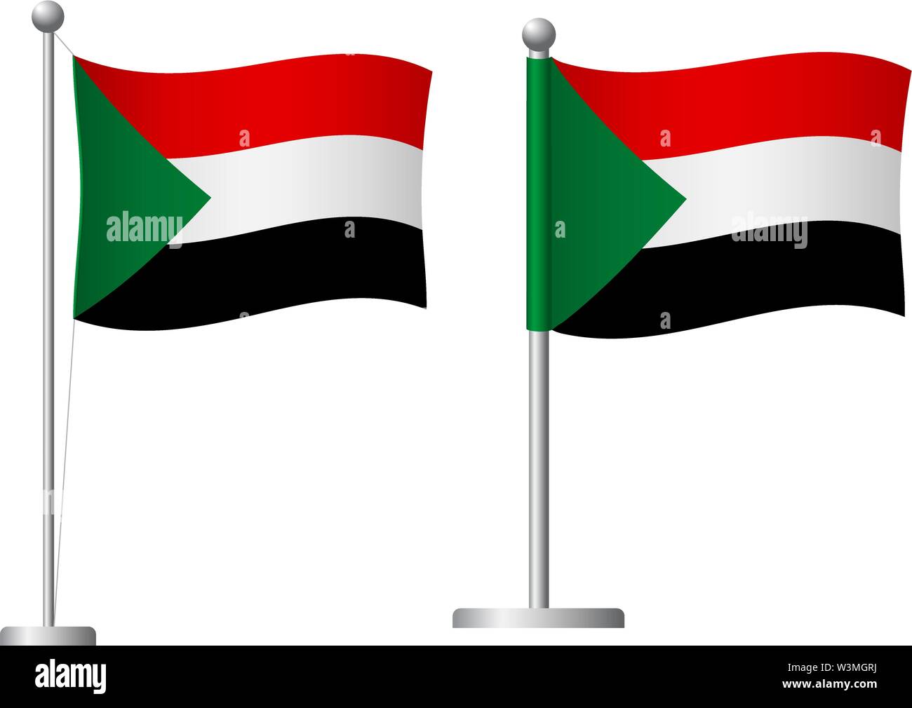 Sudan Flag On Pole Metal Flagpole National Flag Of Sudan Vector