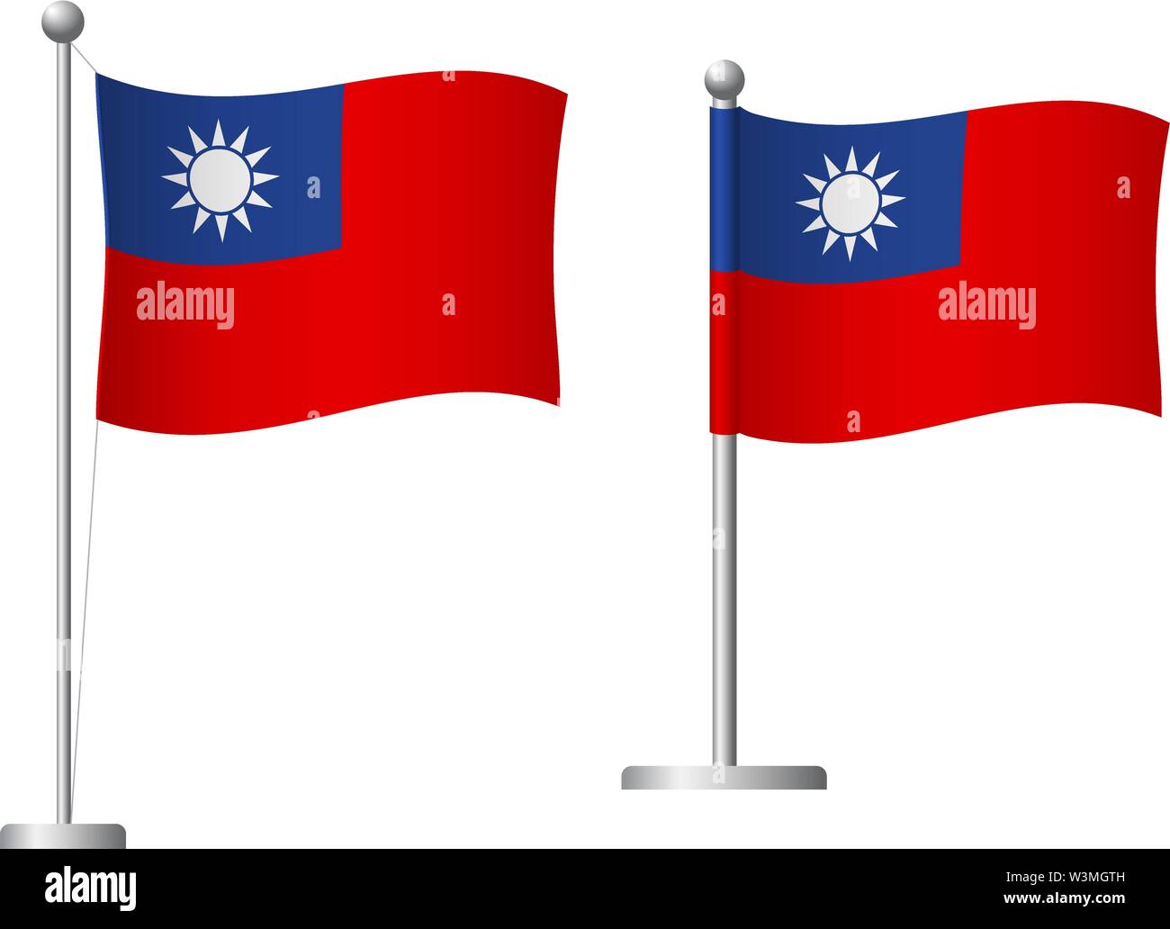 Taiwan flag on pole. Metal flagpole. National flag of Taiwan vector ...