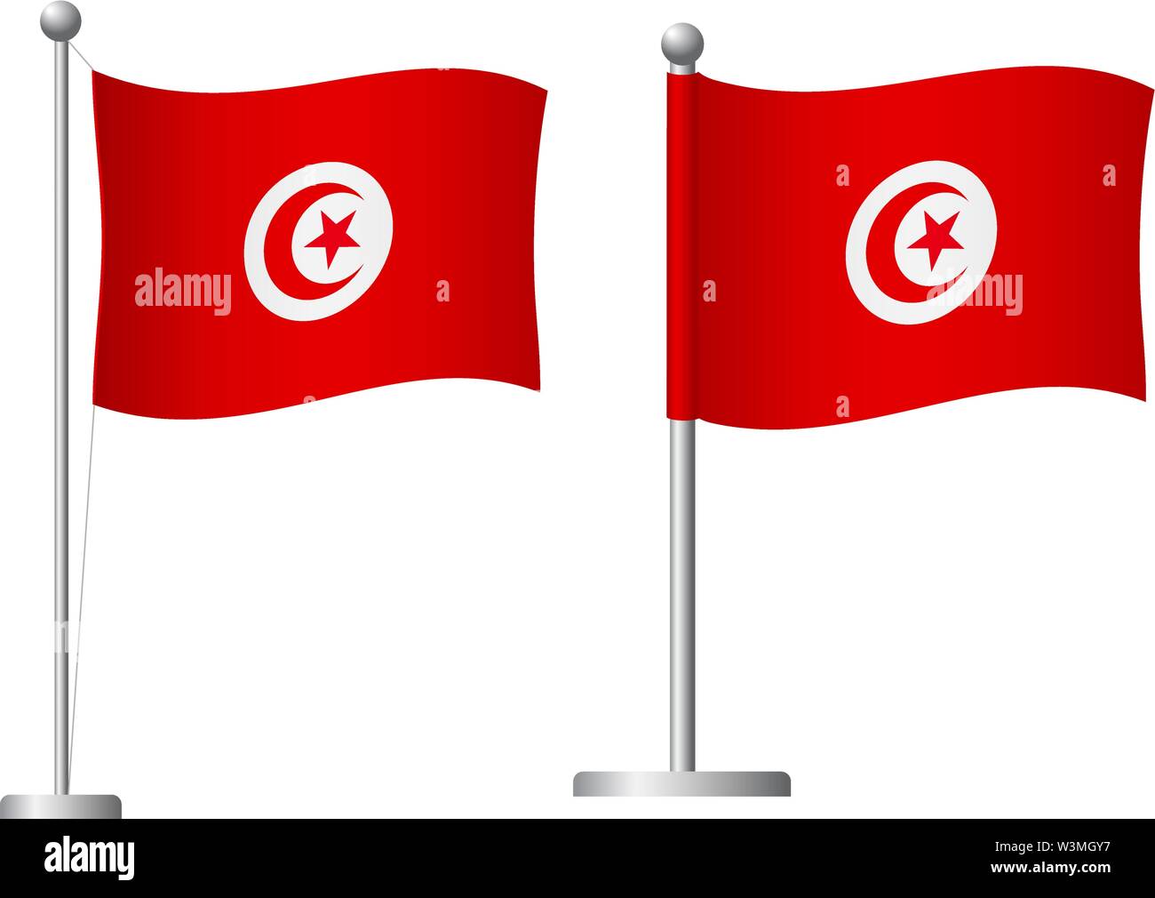 Tunisia flag on pole. Metal flagpole. National flag of Tunisia vector ...