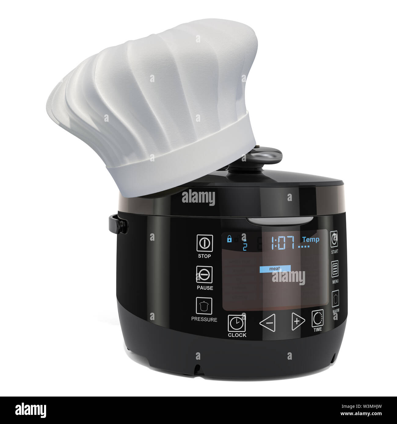 Automatic Multicooker with Chefs Hat, cooking concept. 3D rendering ...