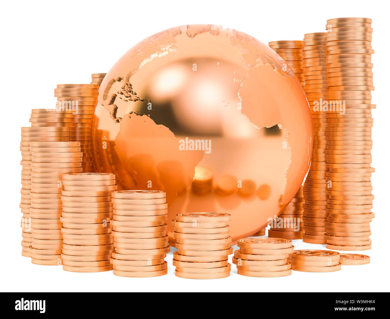 Global economic growth concept. Earth Globe with gold coins around. 3D ...