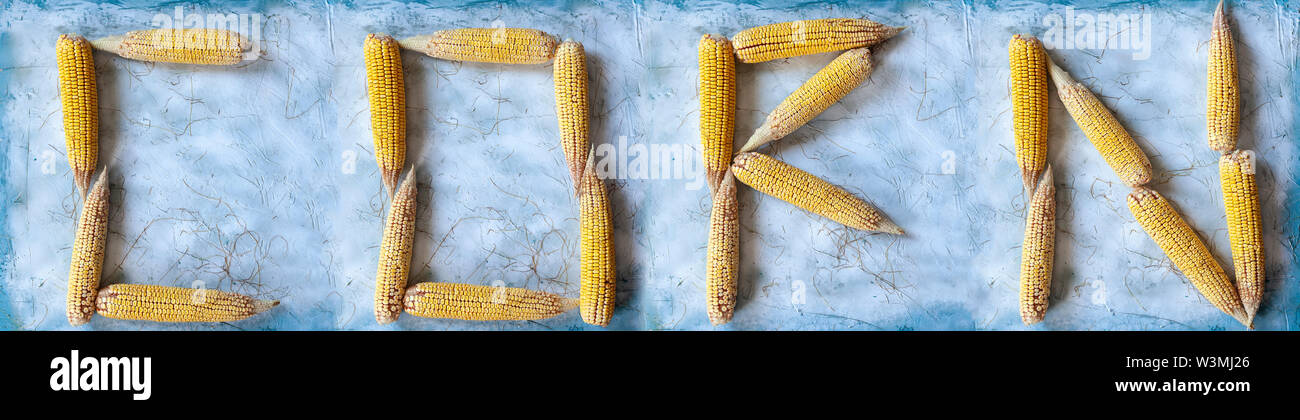 Corn word made with shucked raw corns. Corn Text made with corn on ...
