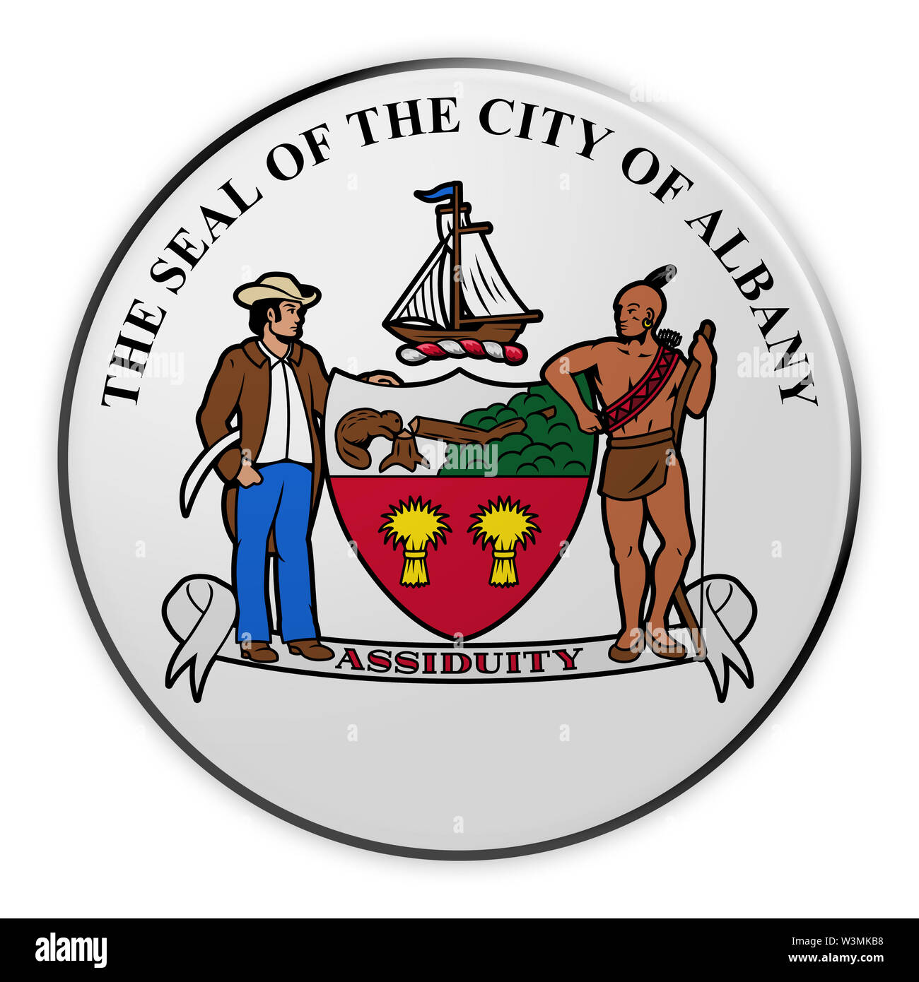 US City Button: Albany, New York, Seal Badge, 3d illustration on white ...