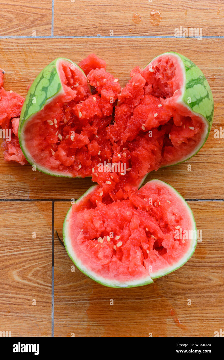 top view smashed watermelon on the ground Stock Photo - Alamy